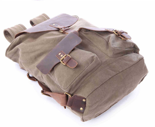 Handmade Leather Canvas Backpacks Army Green Canvas Backpacks Student ...