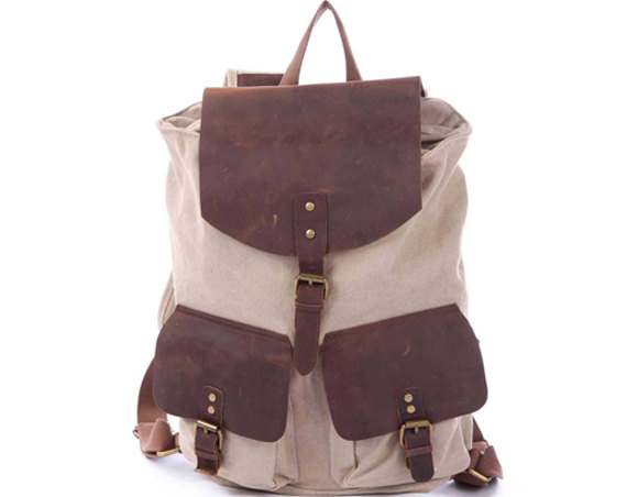 Handmade Leather Canvas Backpacks White Canvas Backpacks Student Canvas ...