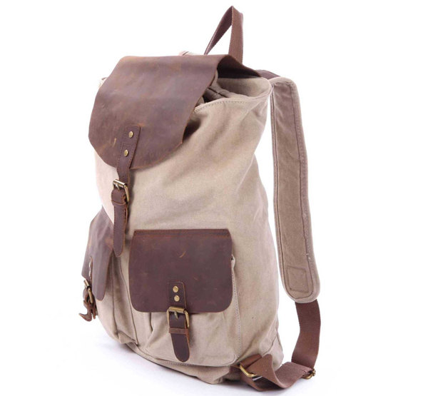Handmade Leather Canvas Backpacks White Canvas Backpacks Student Canvas ...