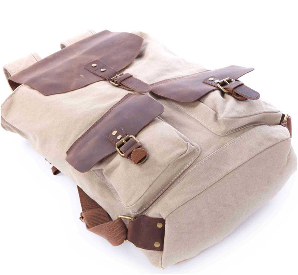 Handmade Leather Canvas Backpacks White Canvas Backpacks Student Canvas ...