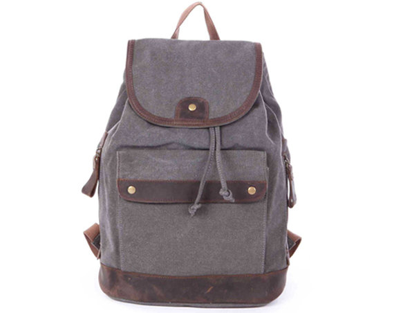 Gray Canvas Backpacks Handmade Leather Canvas Backpack Student Canvas ...