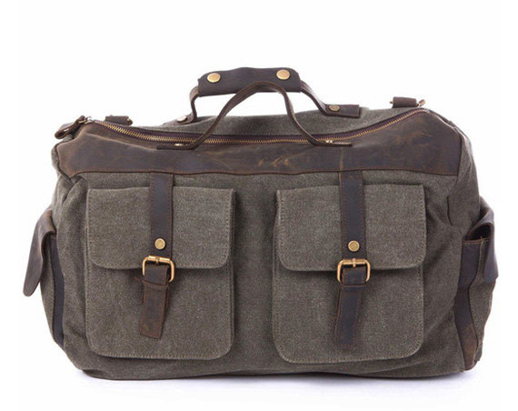 Army Green Canvas & Balck Leather Messenger Bag, Canvas Messenger ...